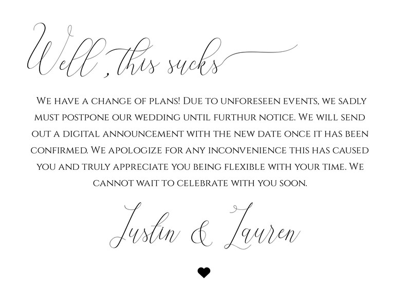 Event Change of Plans Wedding Postpone Announcement Template | Etsy