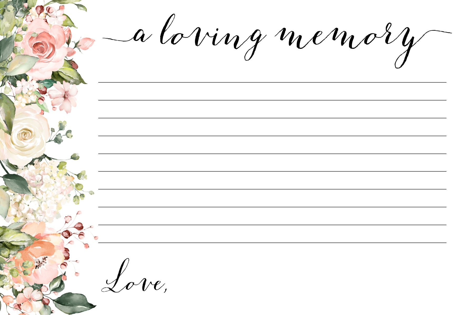 Pink + Peach Floral Funeral Keepsake Template, Loving Memory Card ...