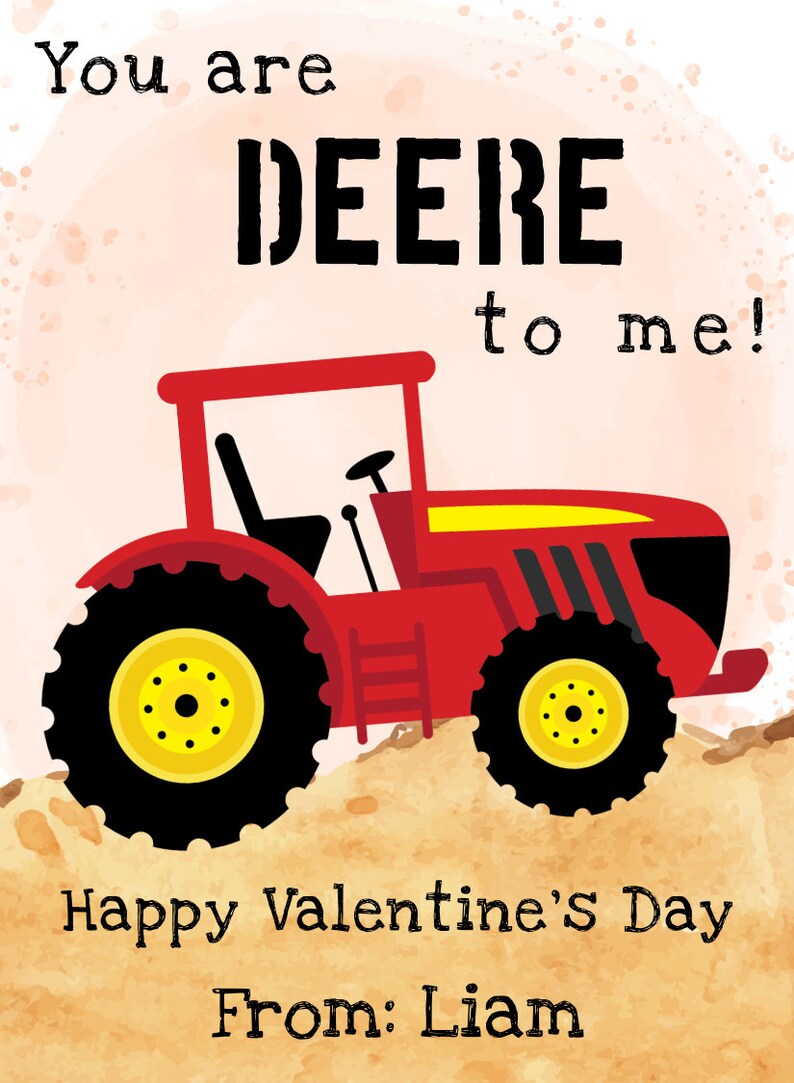 Red Tractor Valentines Day Card Template Tractor Valentines | Etsy