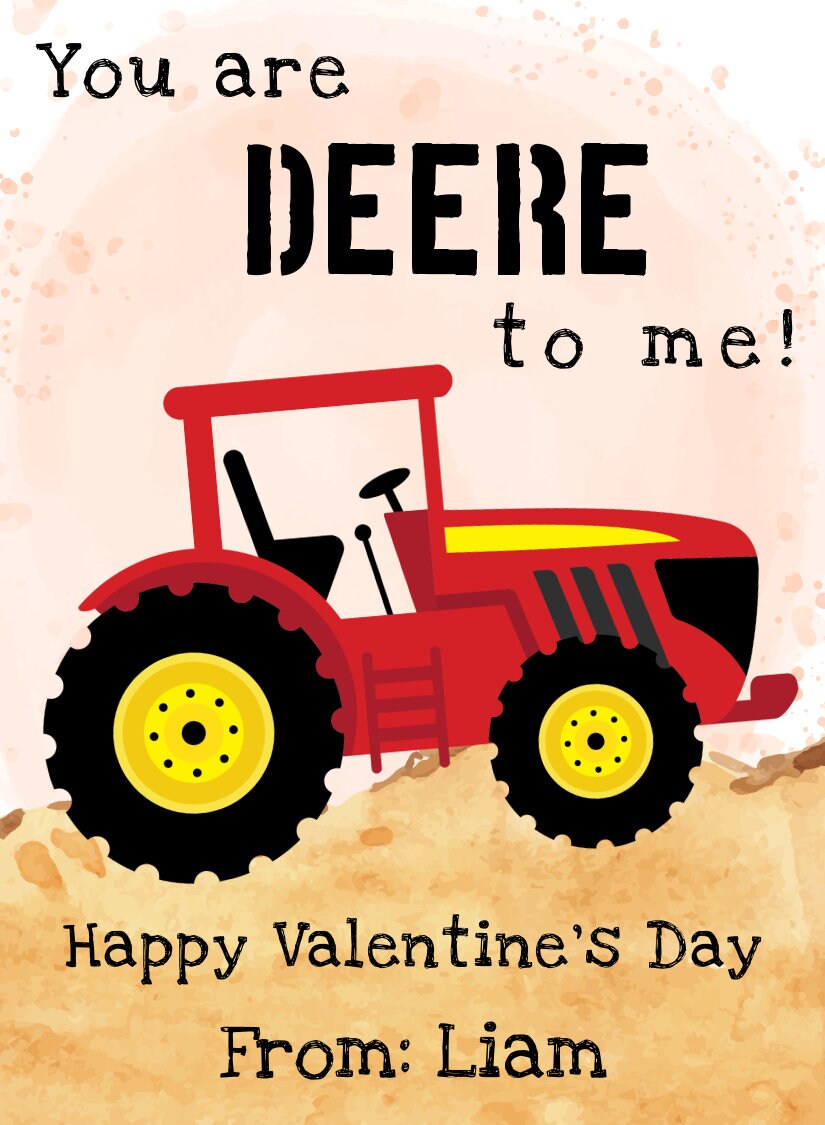 Red Tractor Valentines Day Card Template, Tractor Valentines Cards for ...