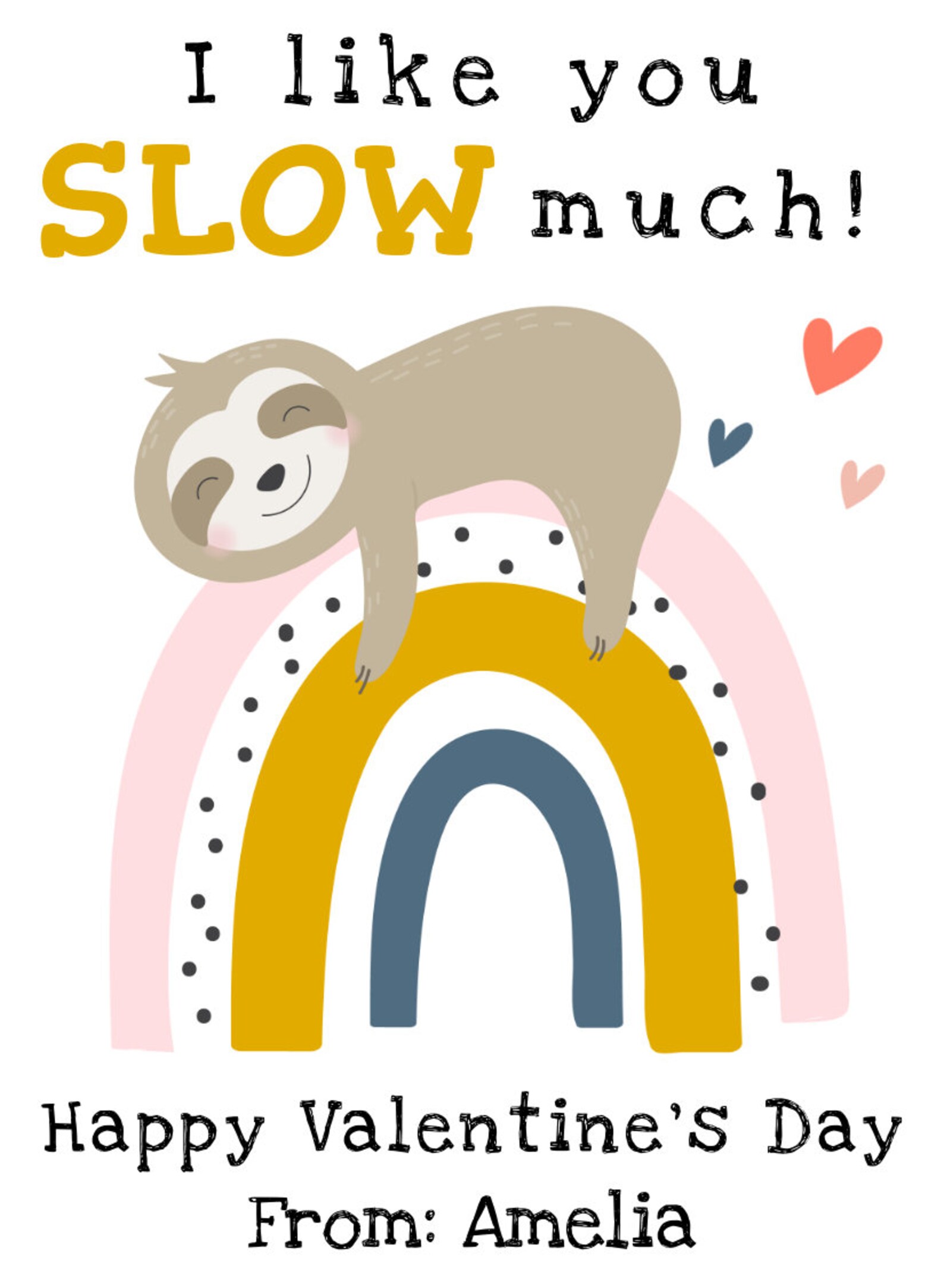 Sloth Valentines Day Card Template Rainbow Valentines Cards | Etsy