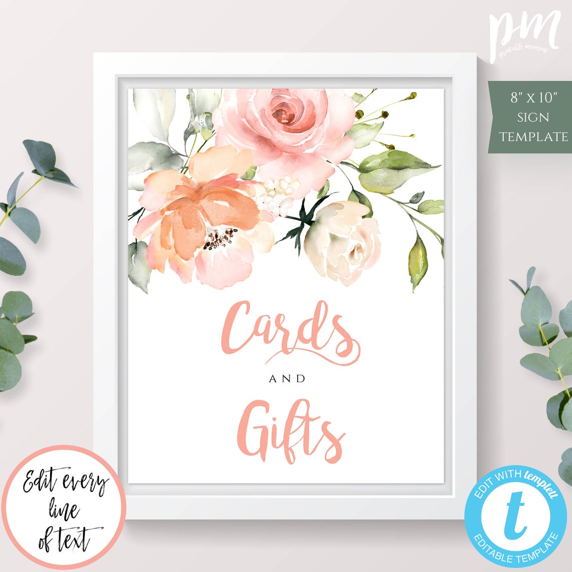 Peach Floral Cards and Gifts Sign Template Gifts and Cards - Etsy