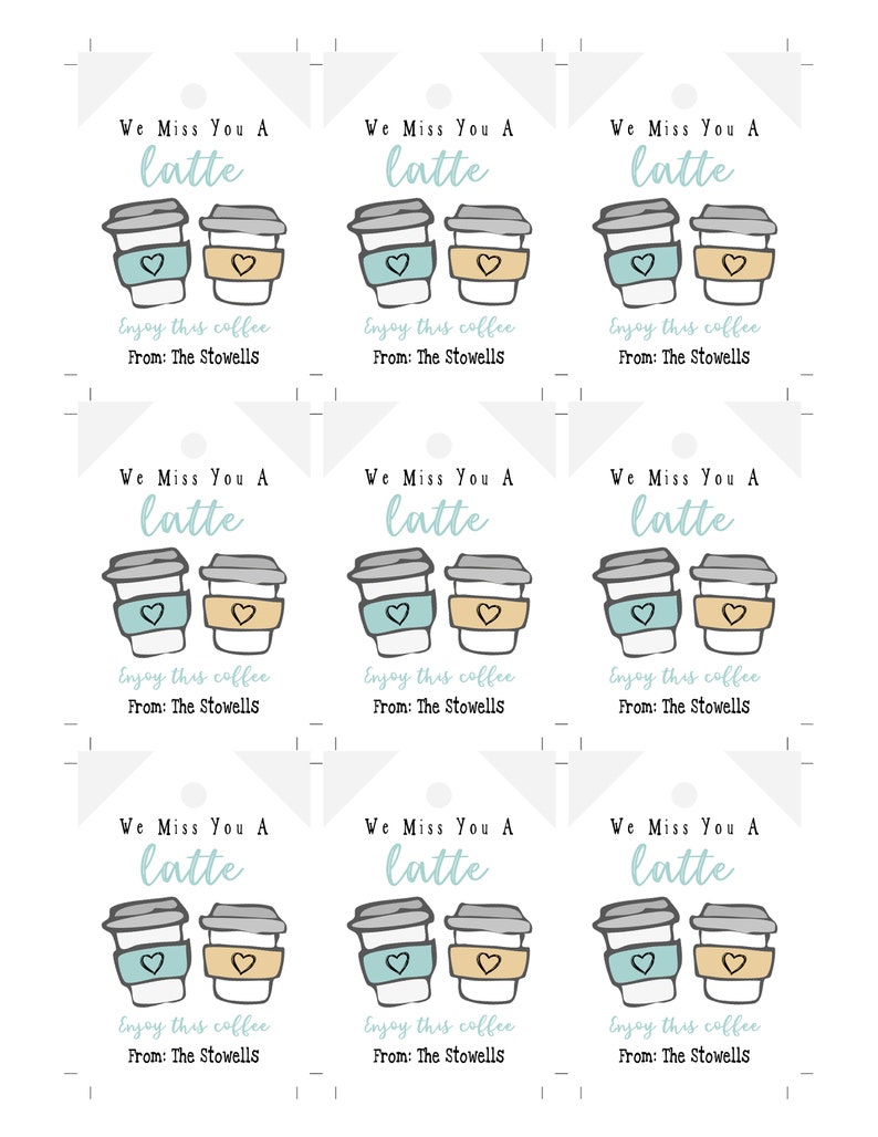 We Miss You a Latte Coffee Gift Tag Template, Quarantine Treat Tag ...