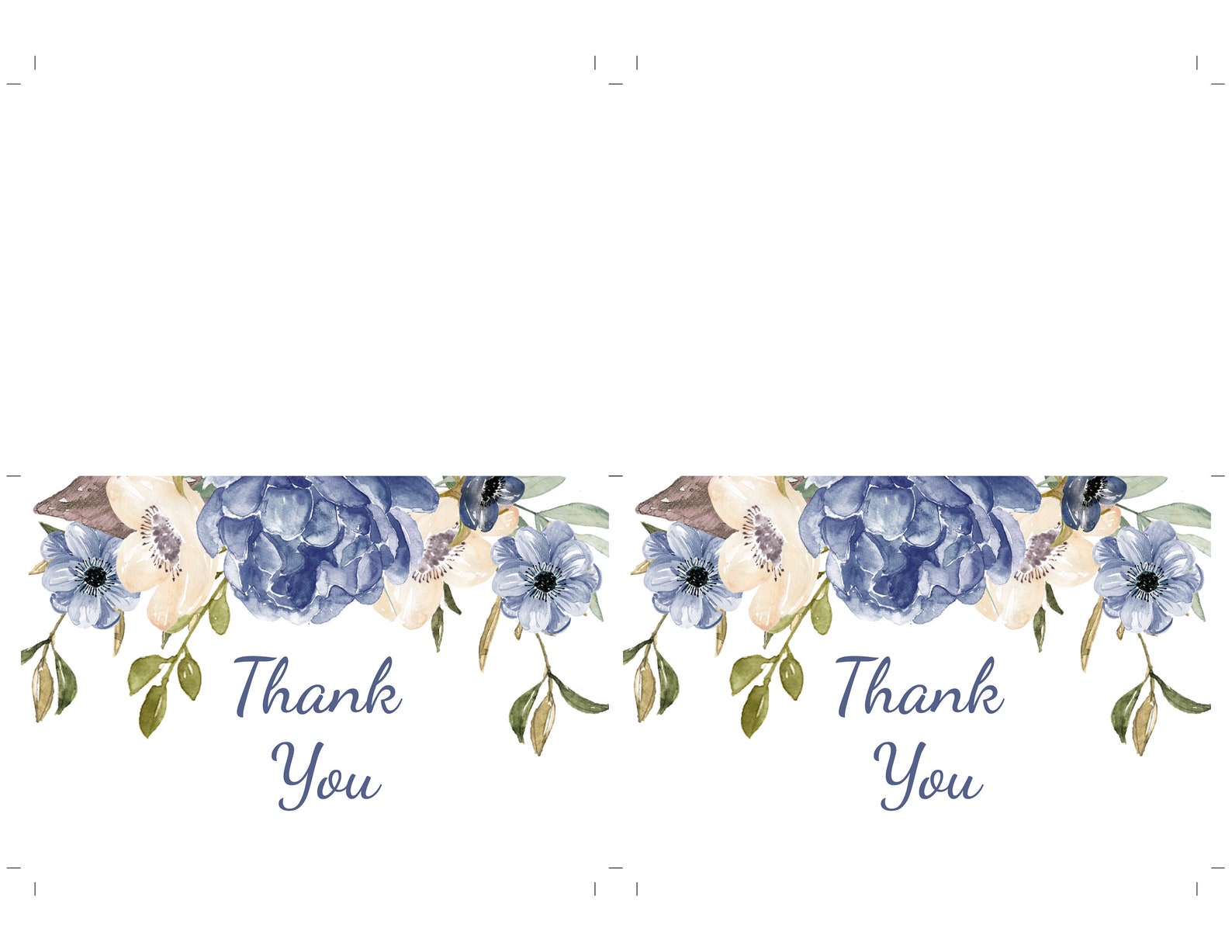 Blue Floral Thank You Card Template, DIY Printable Thank You Card for ...