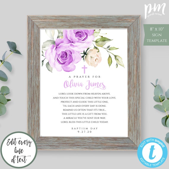 Purple Floral Personalized Prayer Sign for Girl Editable | Etsy
