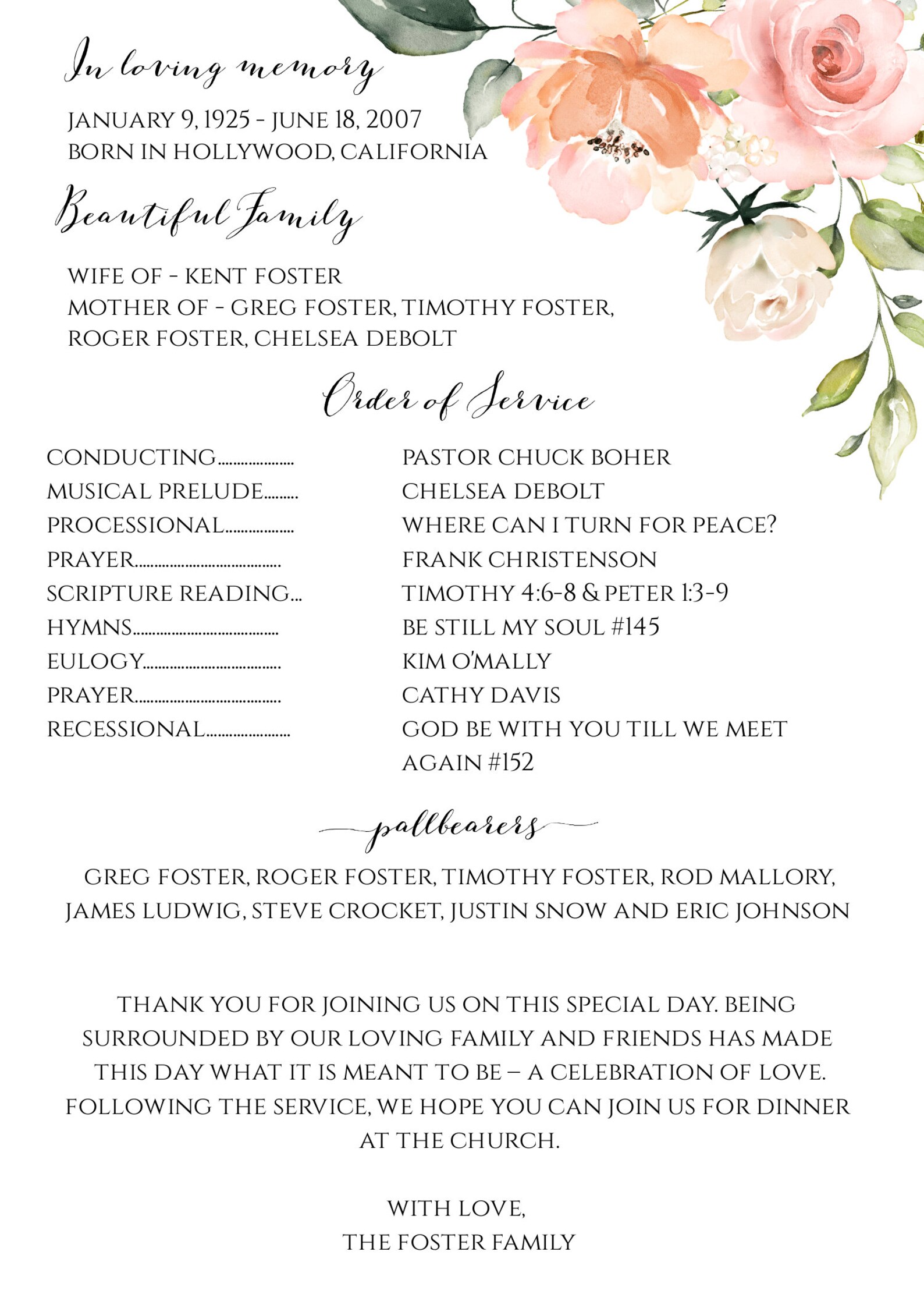 Funeral Program Template, Funeral Template Program Obituary Memorial ...