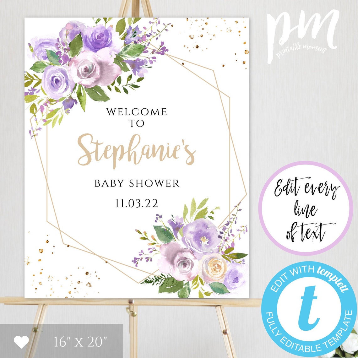 Purple Floral Welcome Sign Template Welcome Poster Door - Etsy