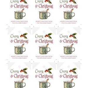 Cocoa and Christmas Gift Tag Template With Hot Chocolate, Holiday Party ...