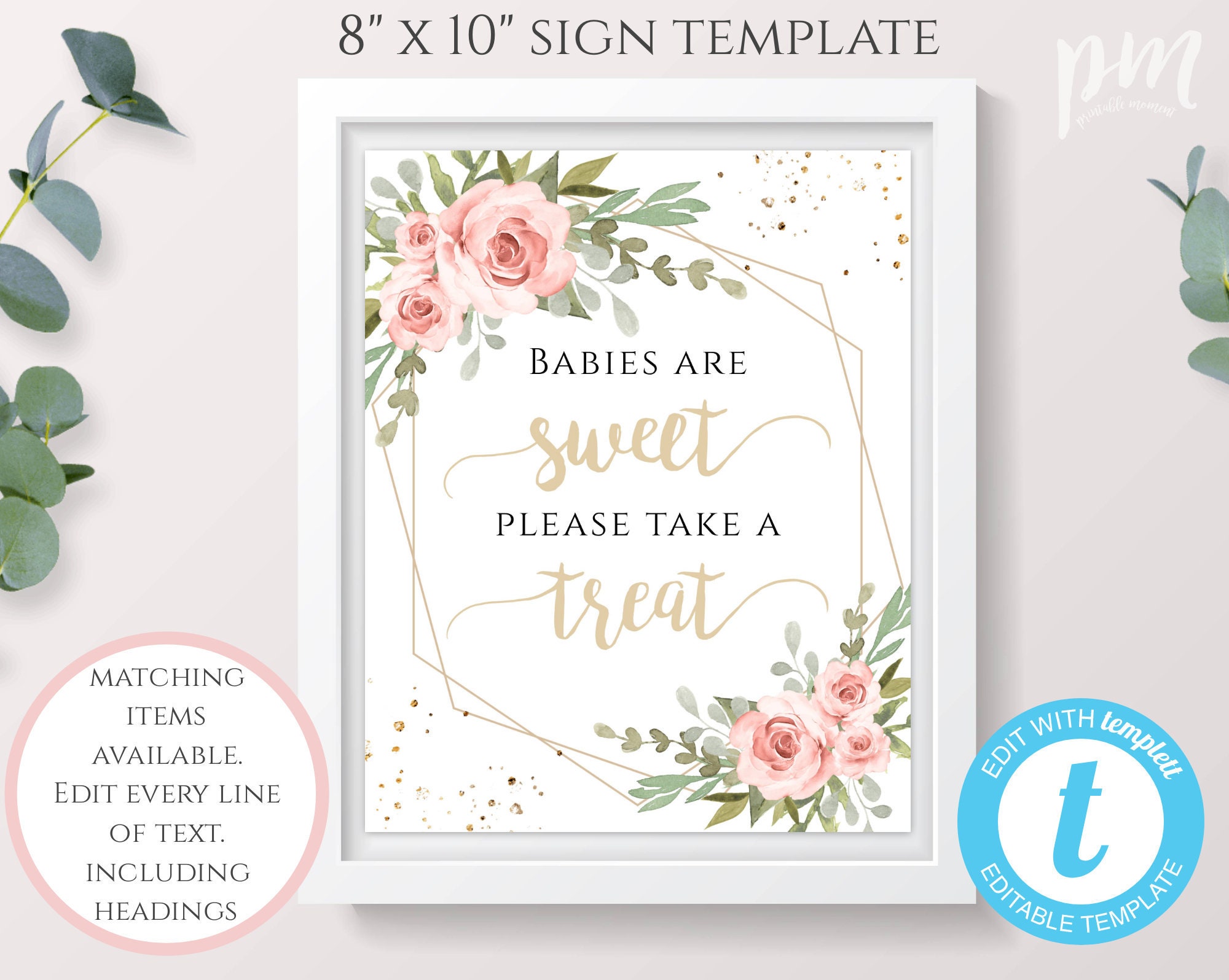 Blush Floral Treat Sign Template Dessert Table Sign Please | Etsy