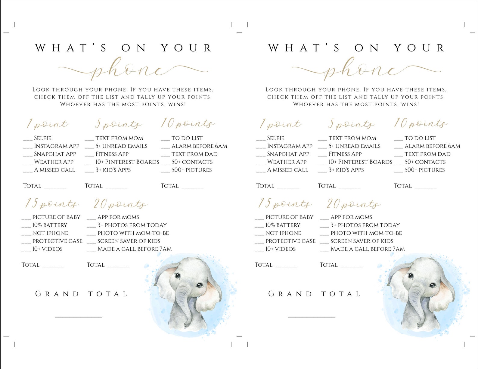 Blue Elephant Baby Shower Game Bundle Template Set, Elephant Shower ...