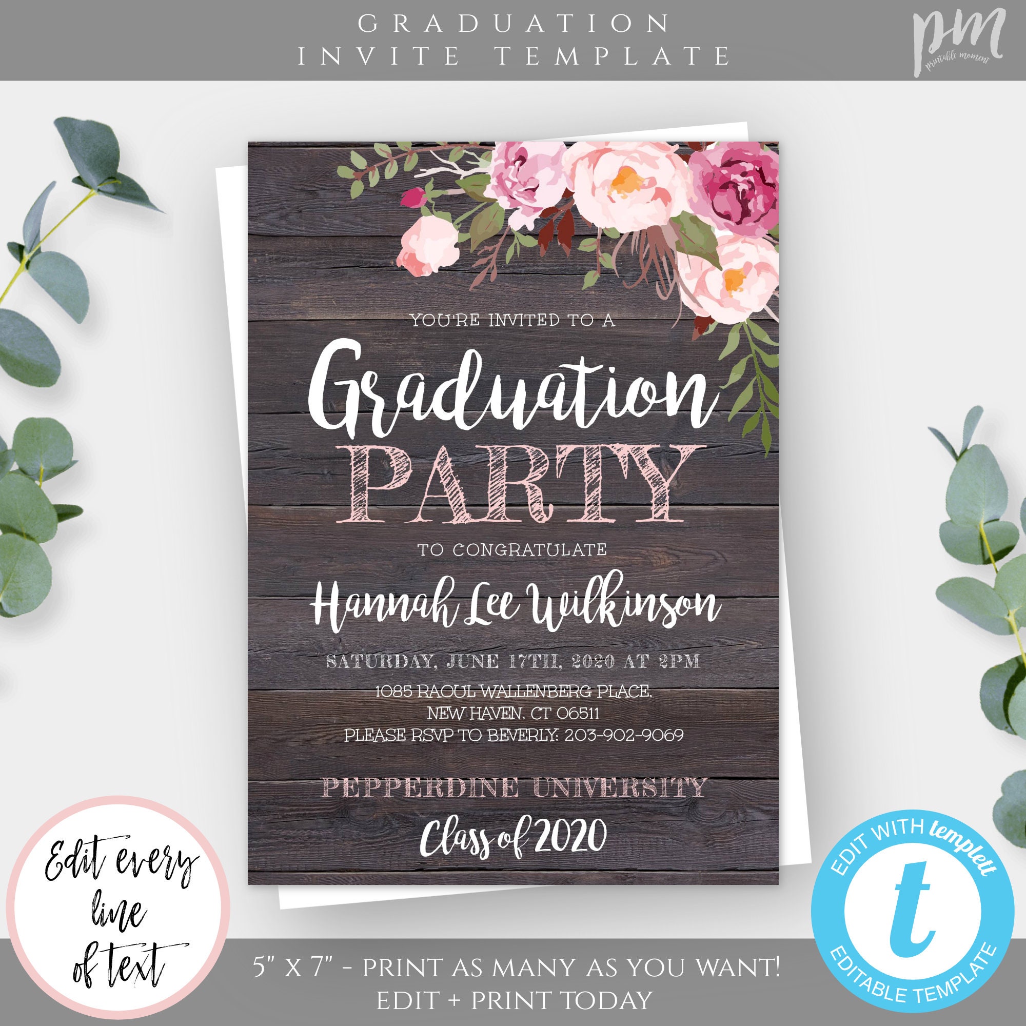 Simple Graduation Party Invitation Template Editable Graduation ...