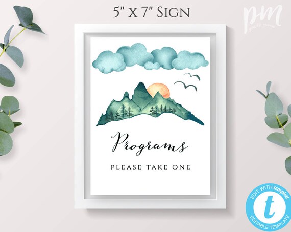 Outdoors Program Sign Template 5x7 DIY Adventure Funeral | Etsy