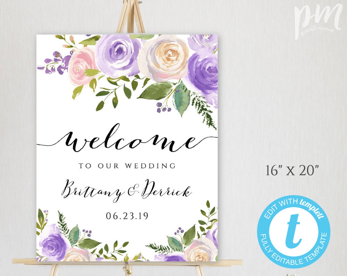 Lavender Wedding Welcome Sign Template Lilac Welcome Poster - Etsy