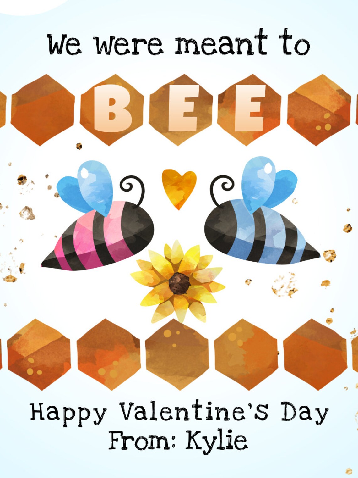 Bee Valentines Day Card Template Honey Bee Valentine Card for | Etsy