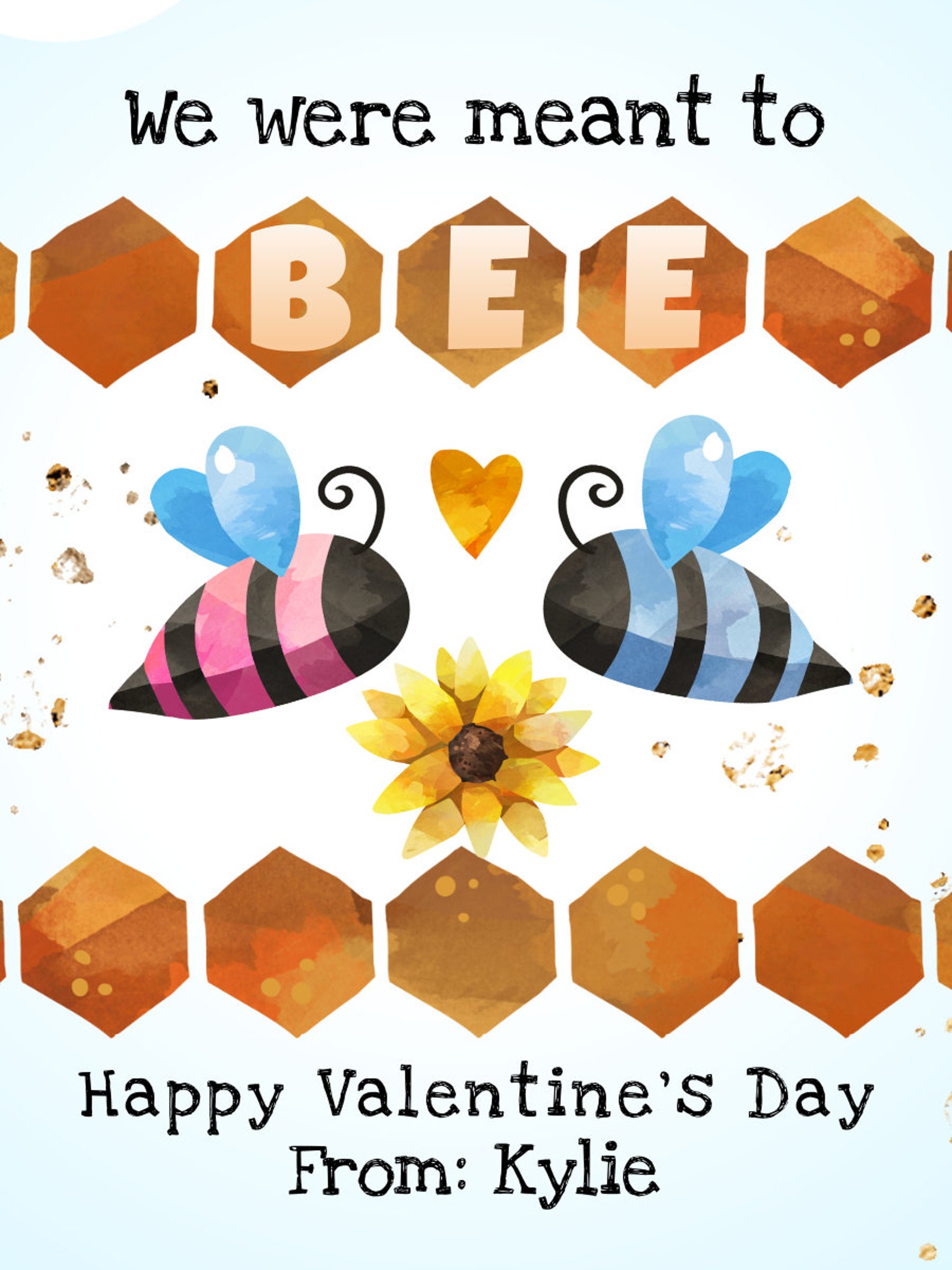 Bee Valentines Day Card Template Honey Bee Valentine Card for | Etsy