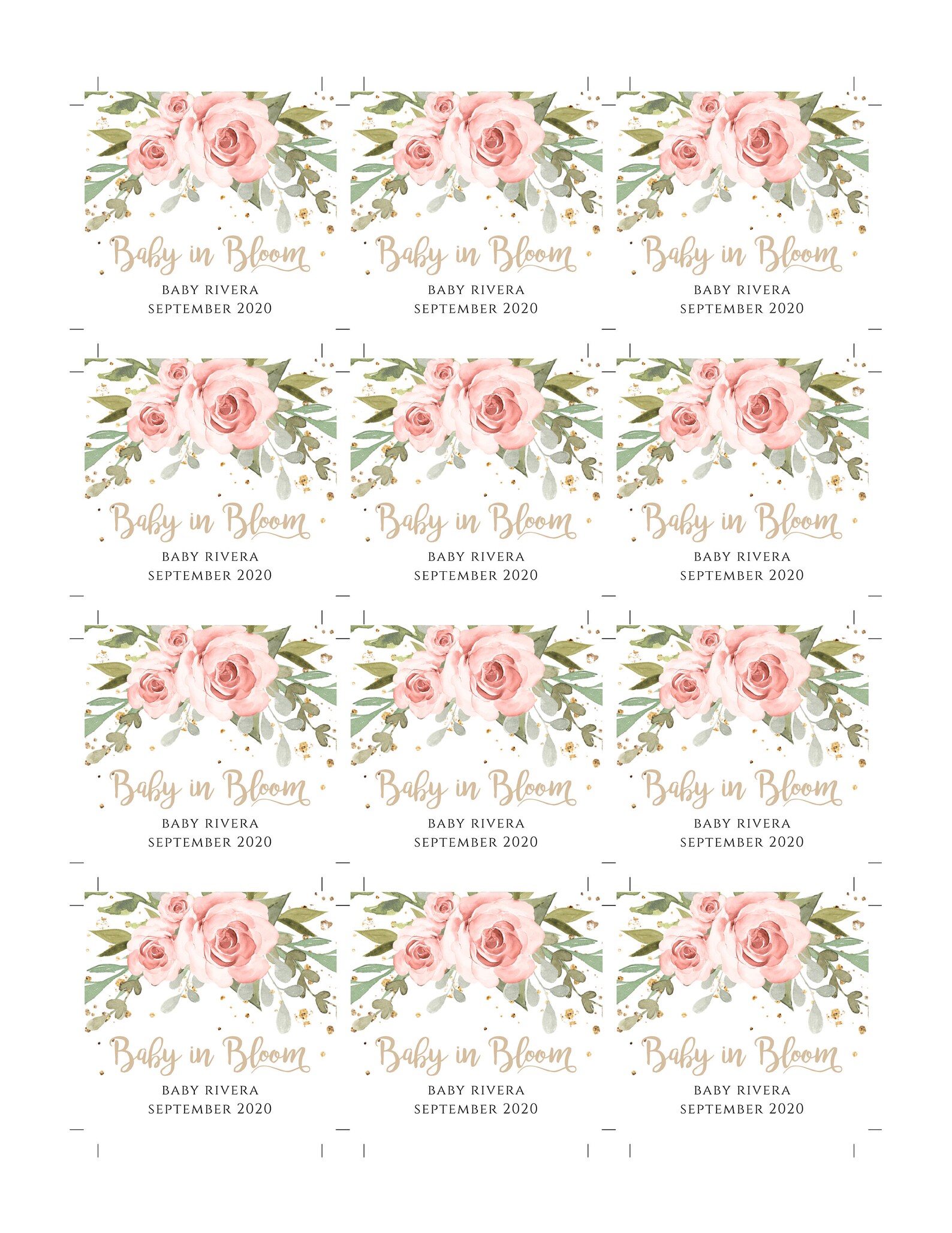 Pink Floral Favor Tag Baby in Bloom Template, Blush Pink Tag ...
