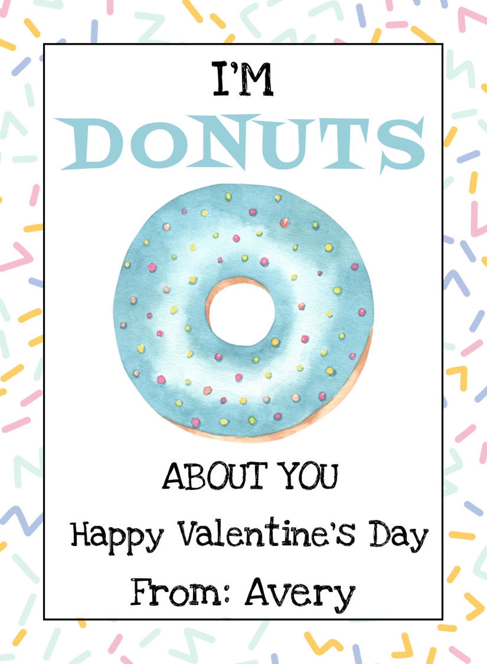 Donut Valentines Day Card Template Donut Valentines Cards for | Etsy