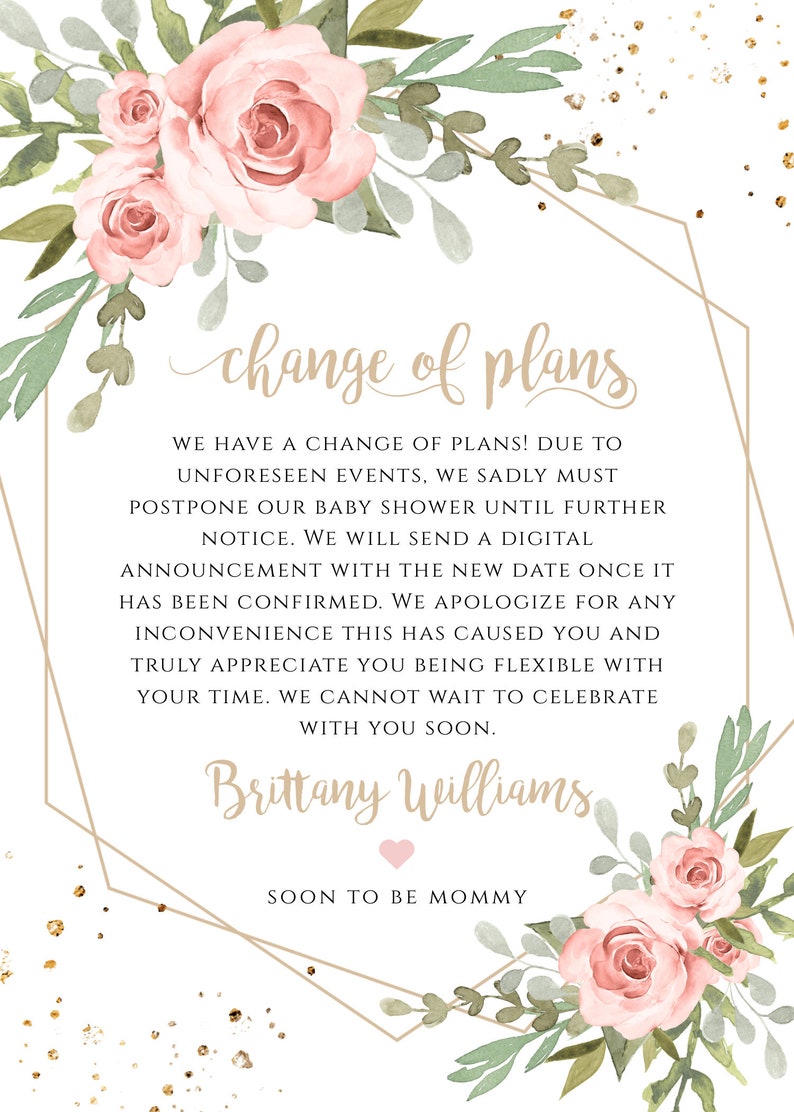 Change of Plans Postponed Baby Shower Template Postponed - Etsy