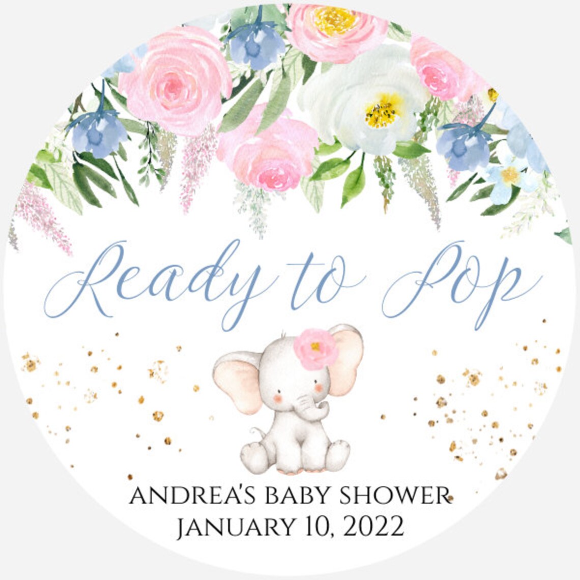 Pink Blue Floral Elephant Thank You Favor Tag Template - Etsy