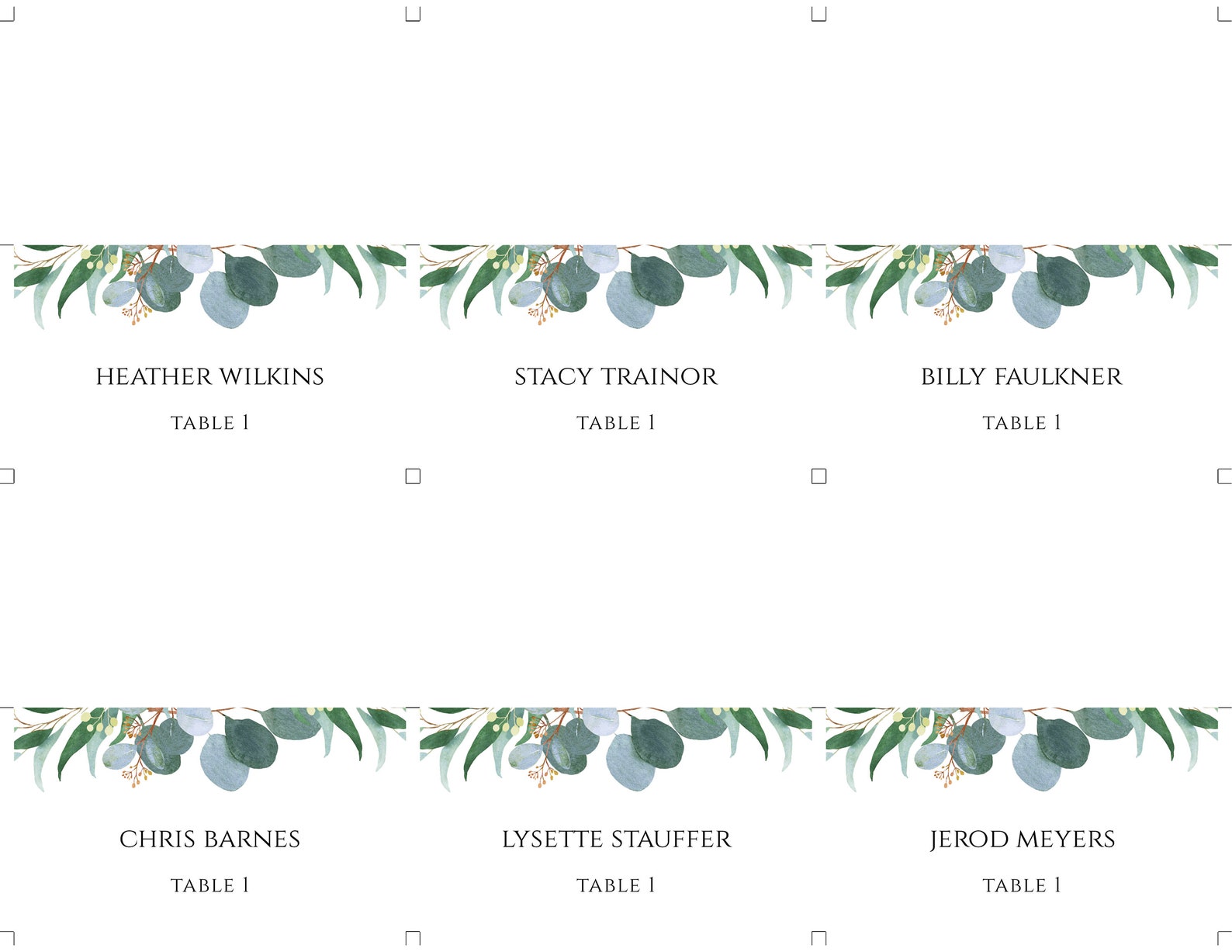 Greenery Place Card Template Greenery Wedding Place Card | Etsy