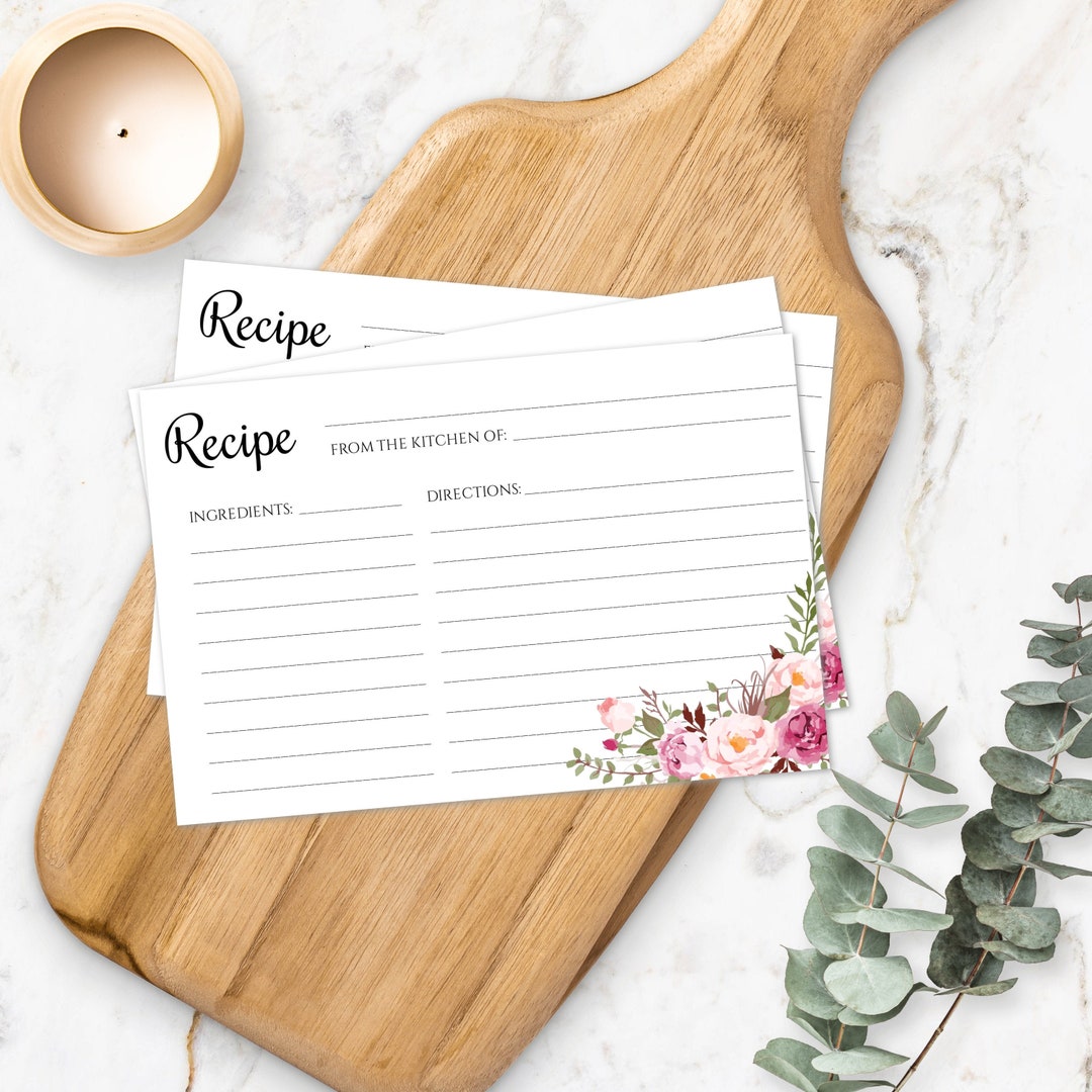 Pink Floral Recipe Card Template, Bridal Shower Activity, Printable ...