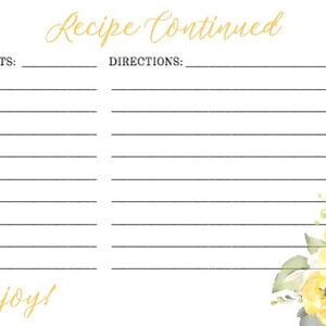 Yellow Floral Recipe Card Template, Bridal Shower Recipe Card ...