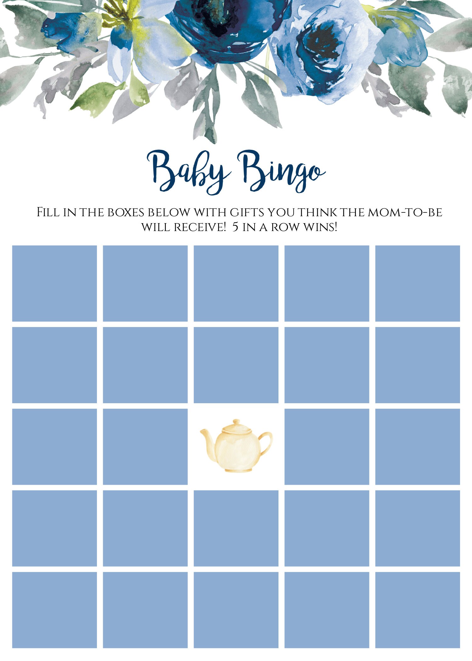 Blue Baby Shower Games Package Template, Games Bundle, Blue Floral Baby ...