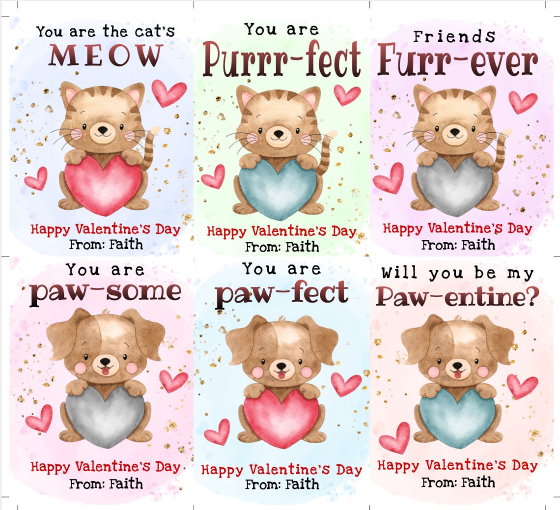 Cats + Dogs Valentines Day Card Template, Printable Cat Valentines ...