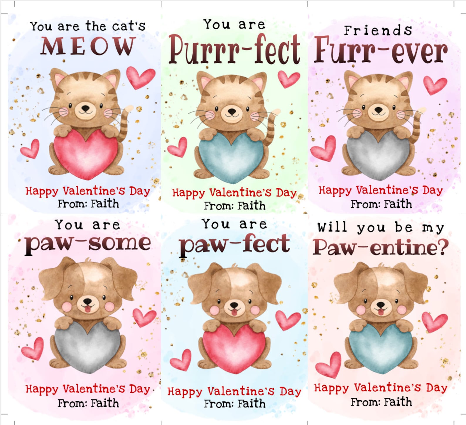 Cats Dogs Valentines Day Card Template, Printable Cat Valentines Cards ...