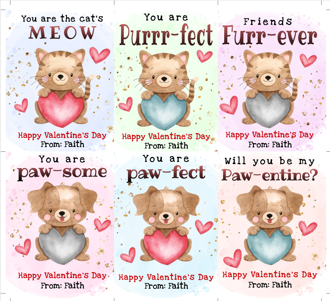 Cats Dogs Valentines Day Card Template Printable Cat | Etsy