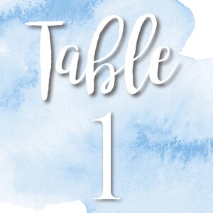 Light Blue Watercolor Table Number Template, Wedding Number Card ...