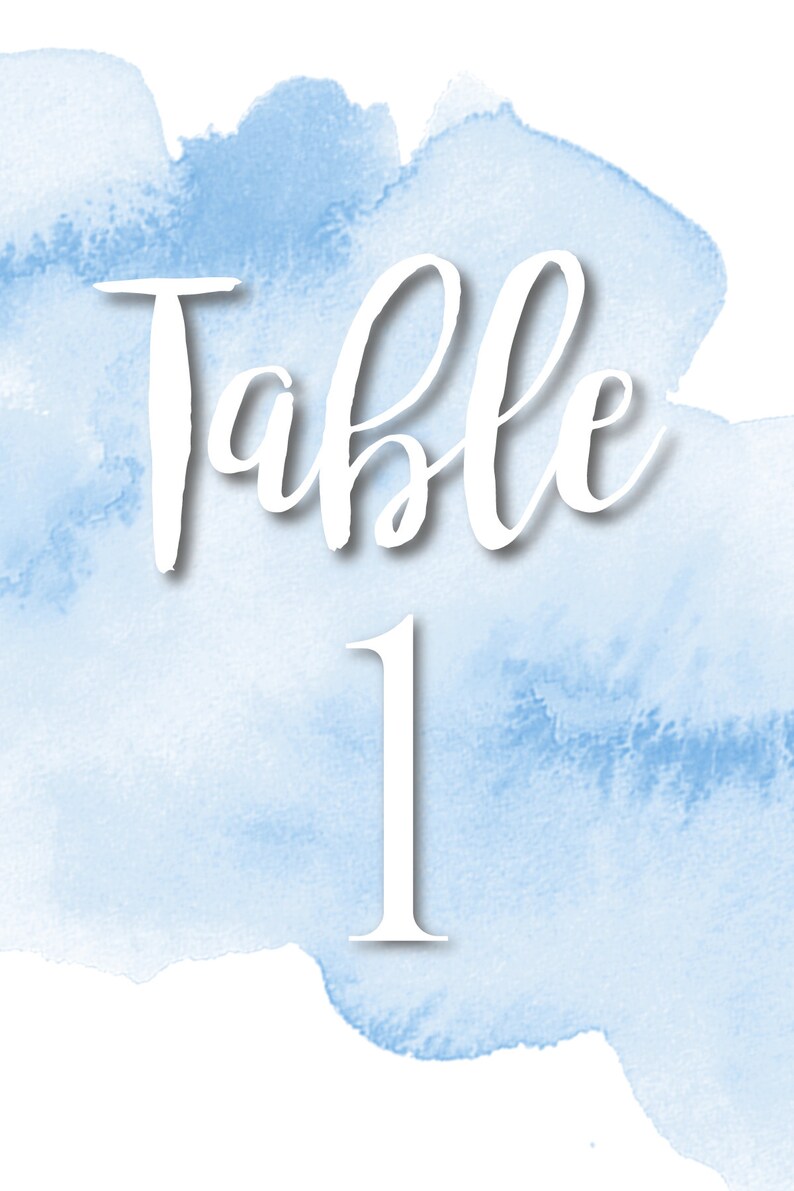 Light Blue Watercolor Table Number Template Wedding Number | Etsy