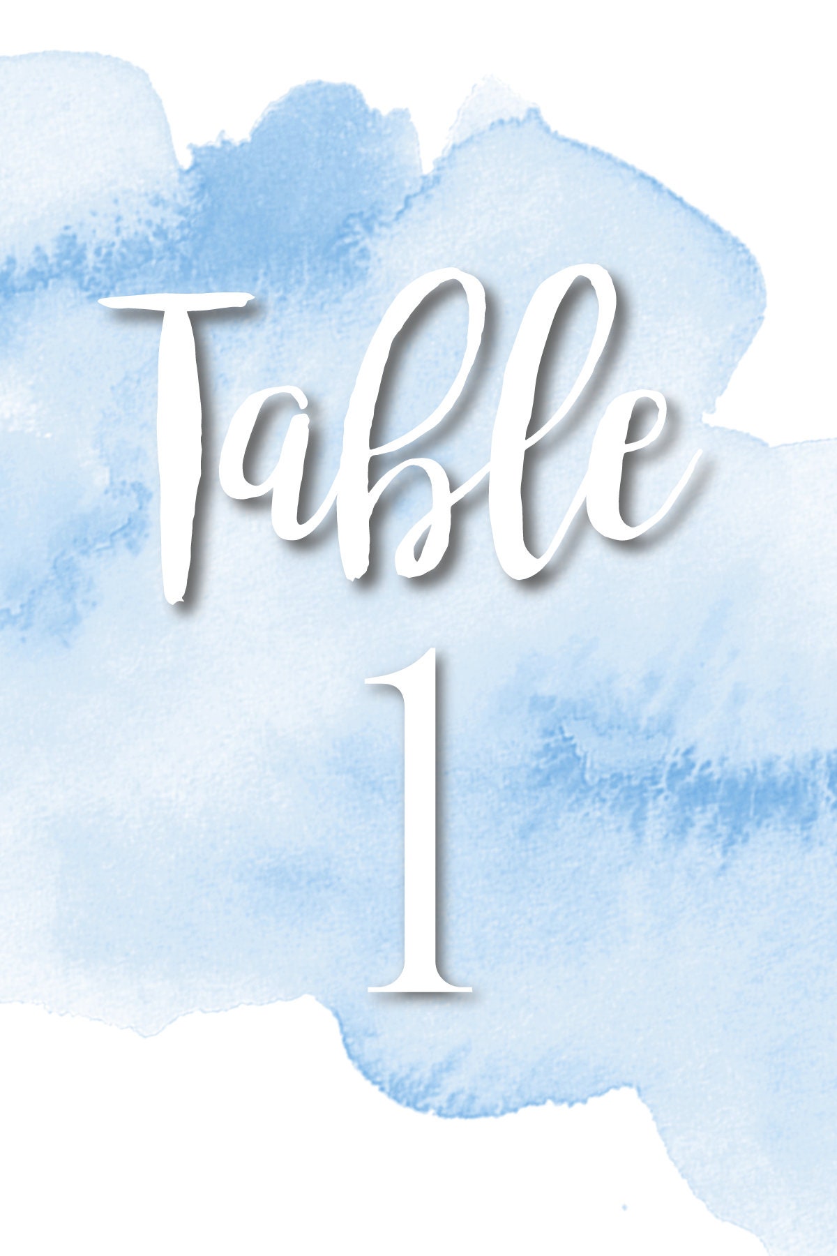 Light Blue Watercolor Table Number Template, Wedding Number Card ...