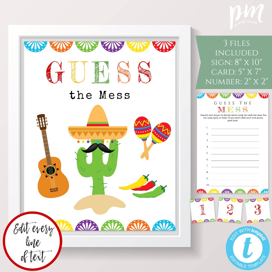 Guess the Mess Baby Shower Game Template, Fiesta Game Set, Mexican ...