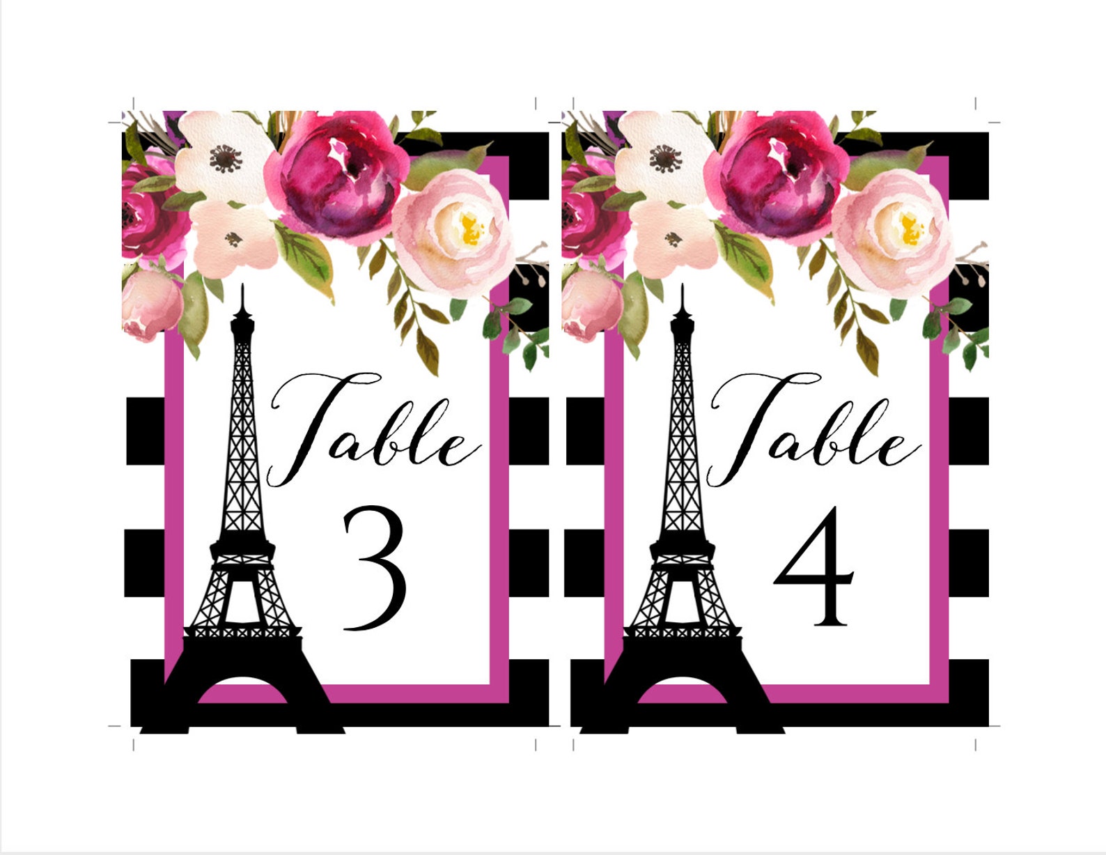 PARIS Table Numbers Template Eiffel Tower Table Number Pink | Etsy