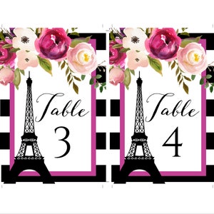 PARIS Table Numbers Template, Eiffel Tower Table Number, Pink Floral ...