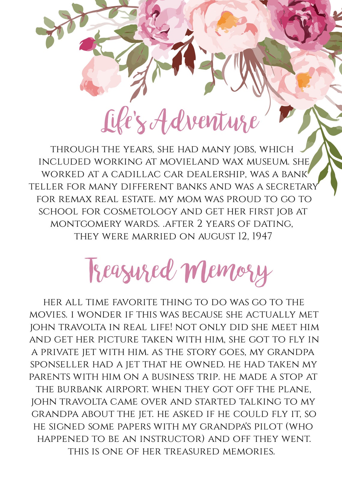 Pink Floral Funeral Template, Printable Funeral Template, Instant ...