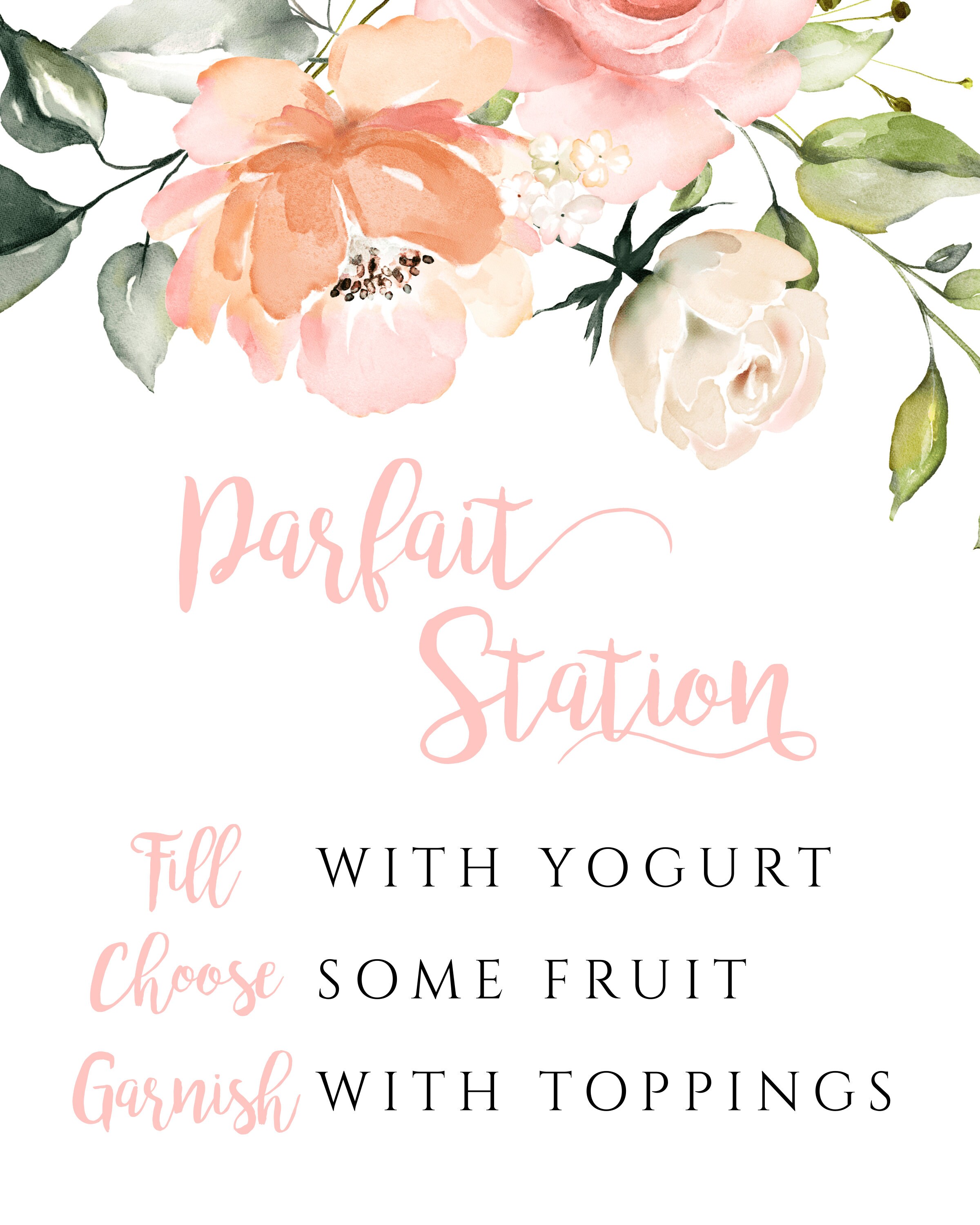 Parfait Bar Sign Template, Peach Floral Baby Shower Yogurt Bar Sign ...