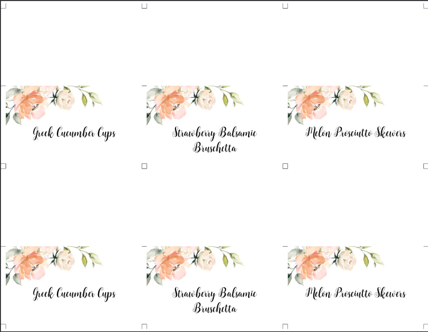 Peach Floral Tent Fold Food Labels Template Editable Food | Etsy