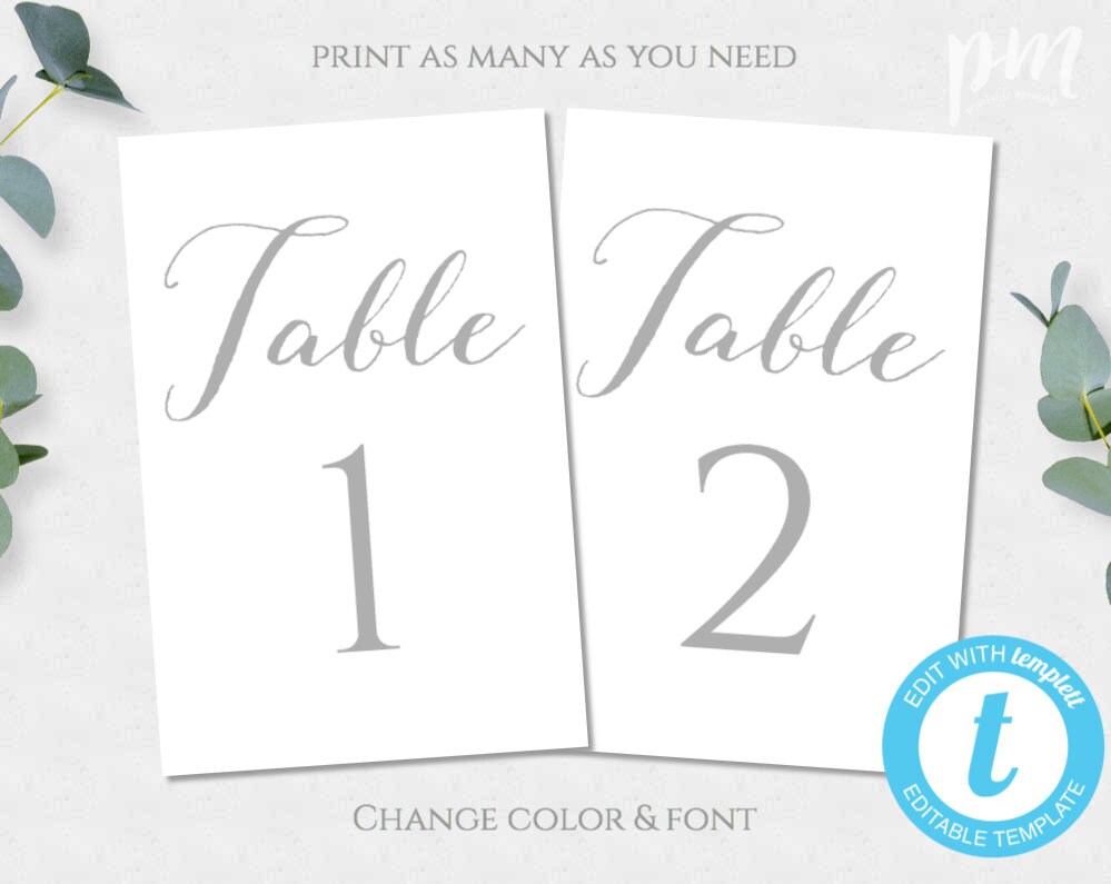 Silver Table Number Template Wedding Printable Editable - Etsy