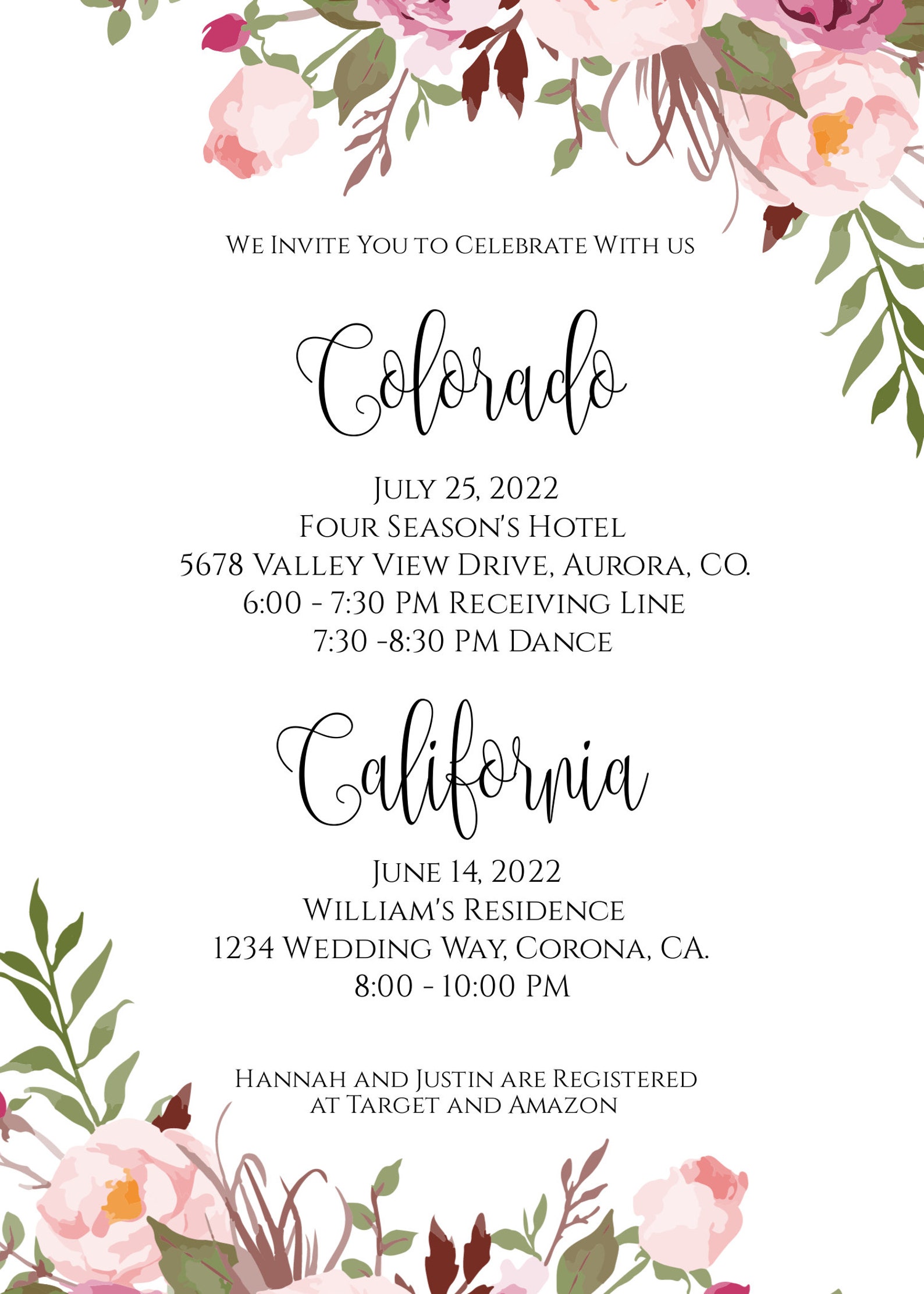 Two States Two Weddings, Multiple Weddings Invitation, EDITABLE Wedding ...