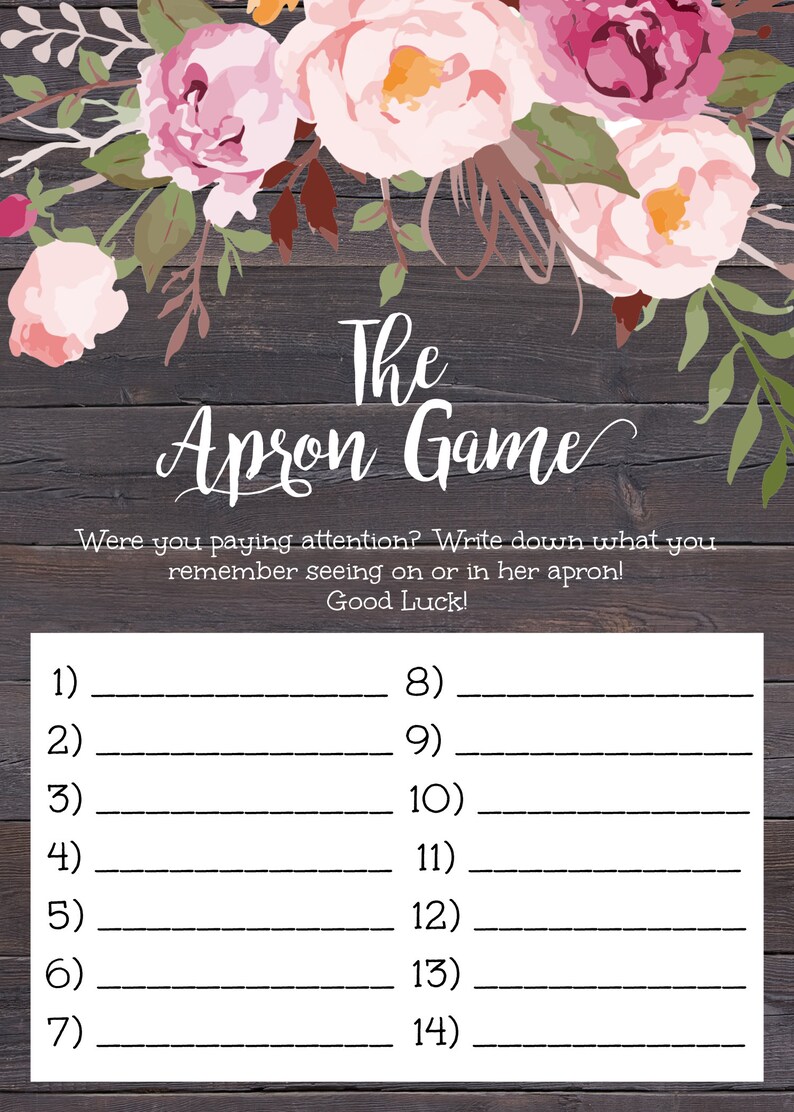 The Apron Game, Bridal Shower Game, Bridal Shower Instant Download ...