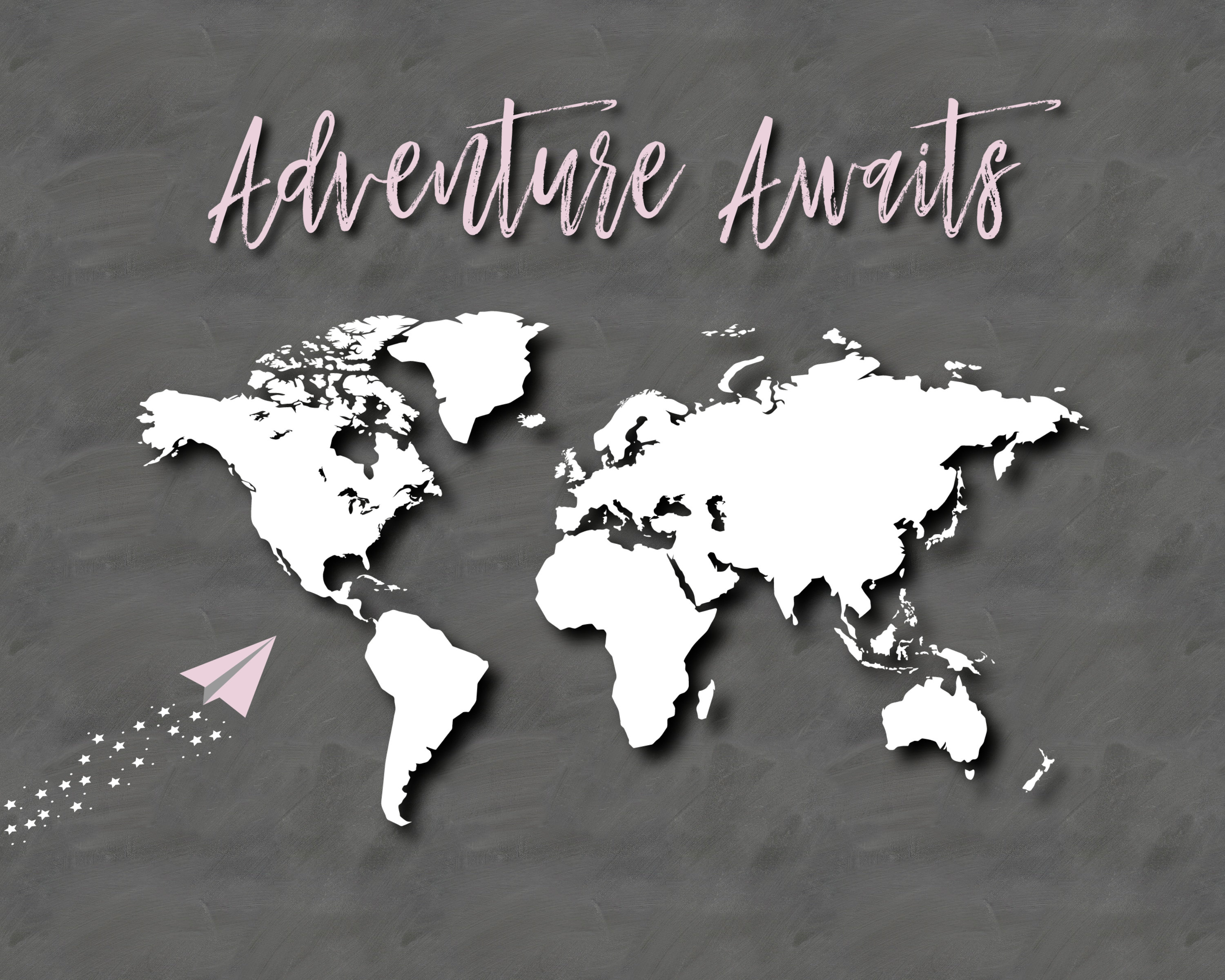 Adventure Awaits World Map Template Printable Pink Wall Art - Etsy