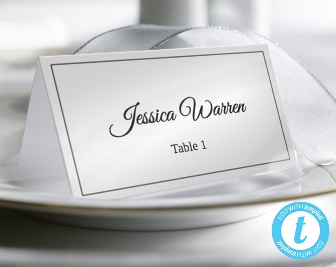 Printable Wedding Place Card Template, DIY Editable Place Card, Script ...