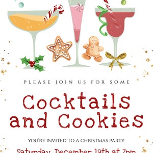 Cocktails and Cookies Christmas Party Invitation Template, DIY Editable ...