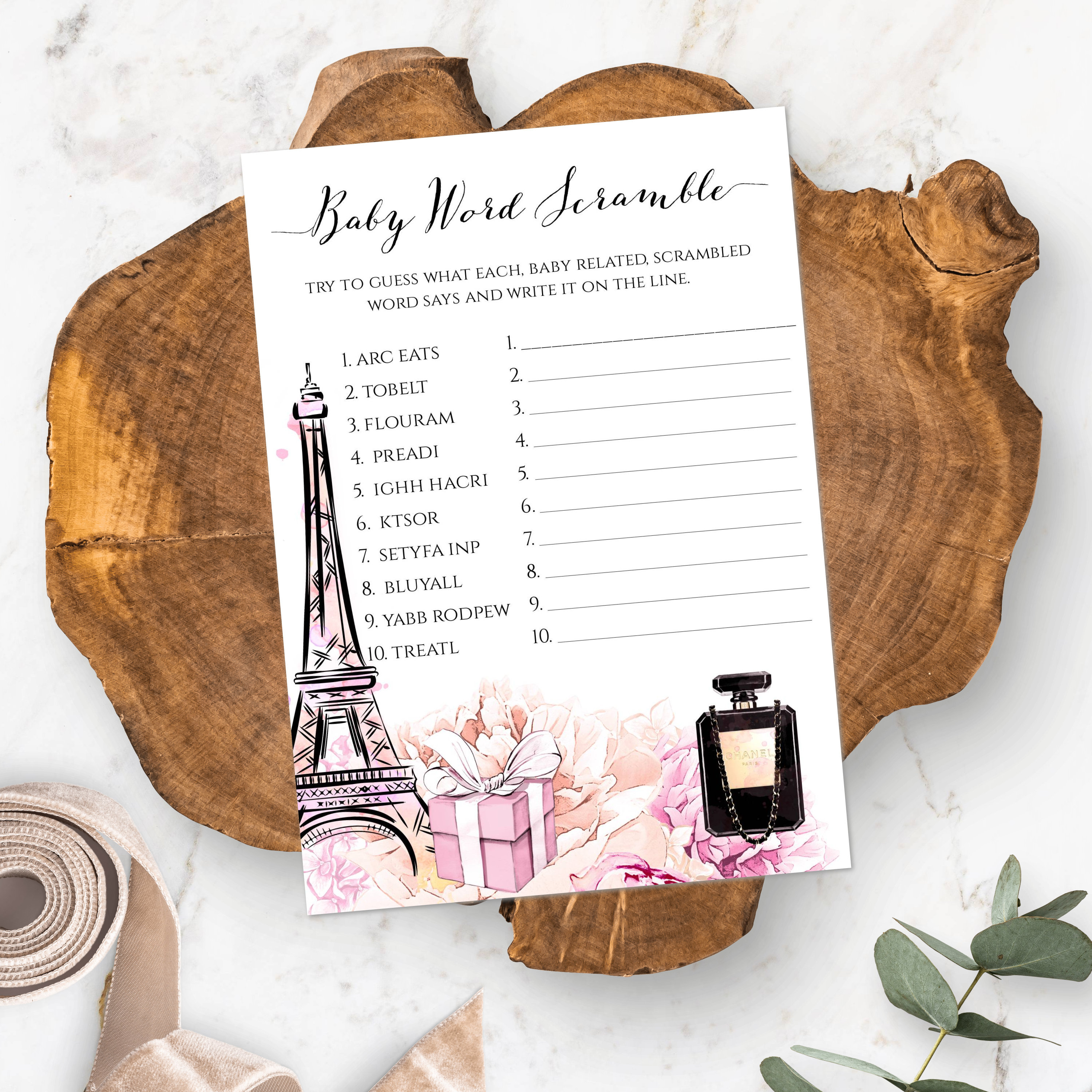 Paris Baby Word Scramble Game Template, Printable French Baby Shower ...
