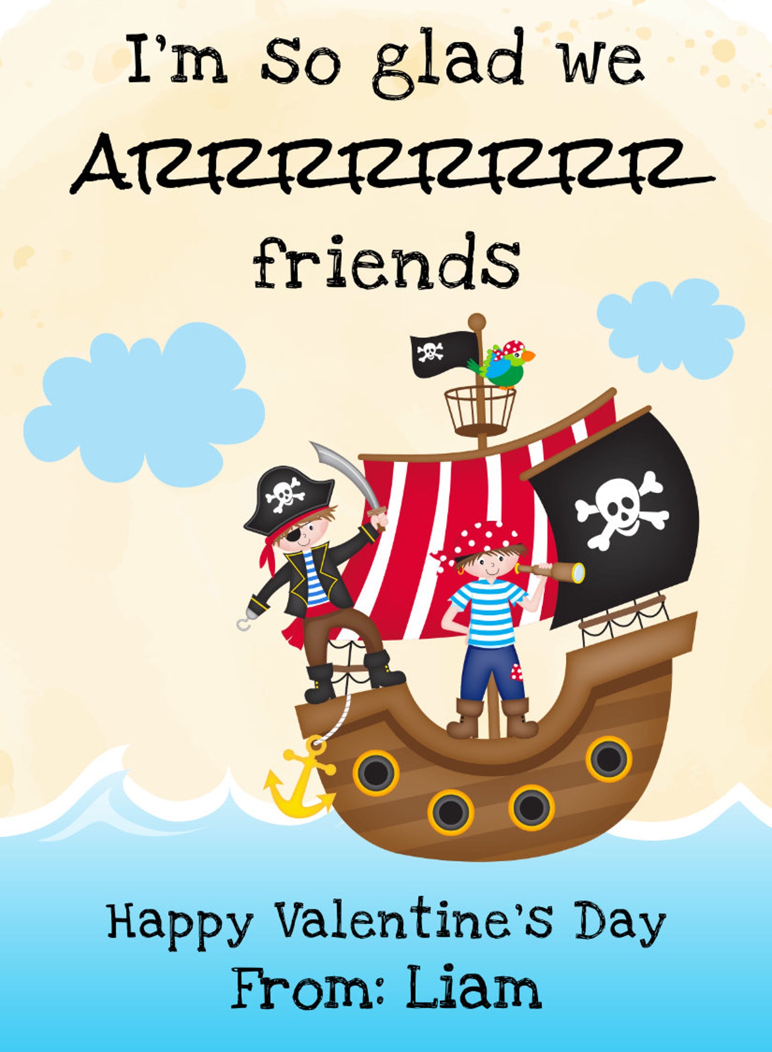 Pirate Valentines Day Card Template, Pirate Valentines Cards for Kids ...