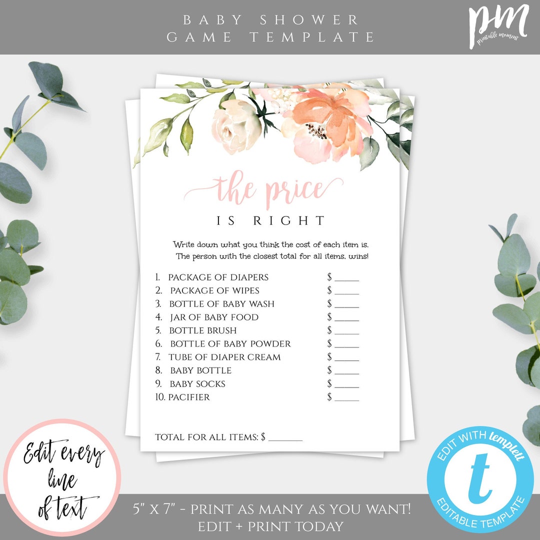 The Price is Right Baby Shower Game Template, Printable Game, Baby ...