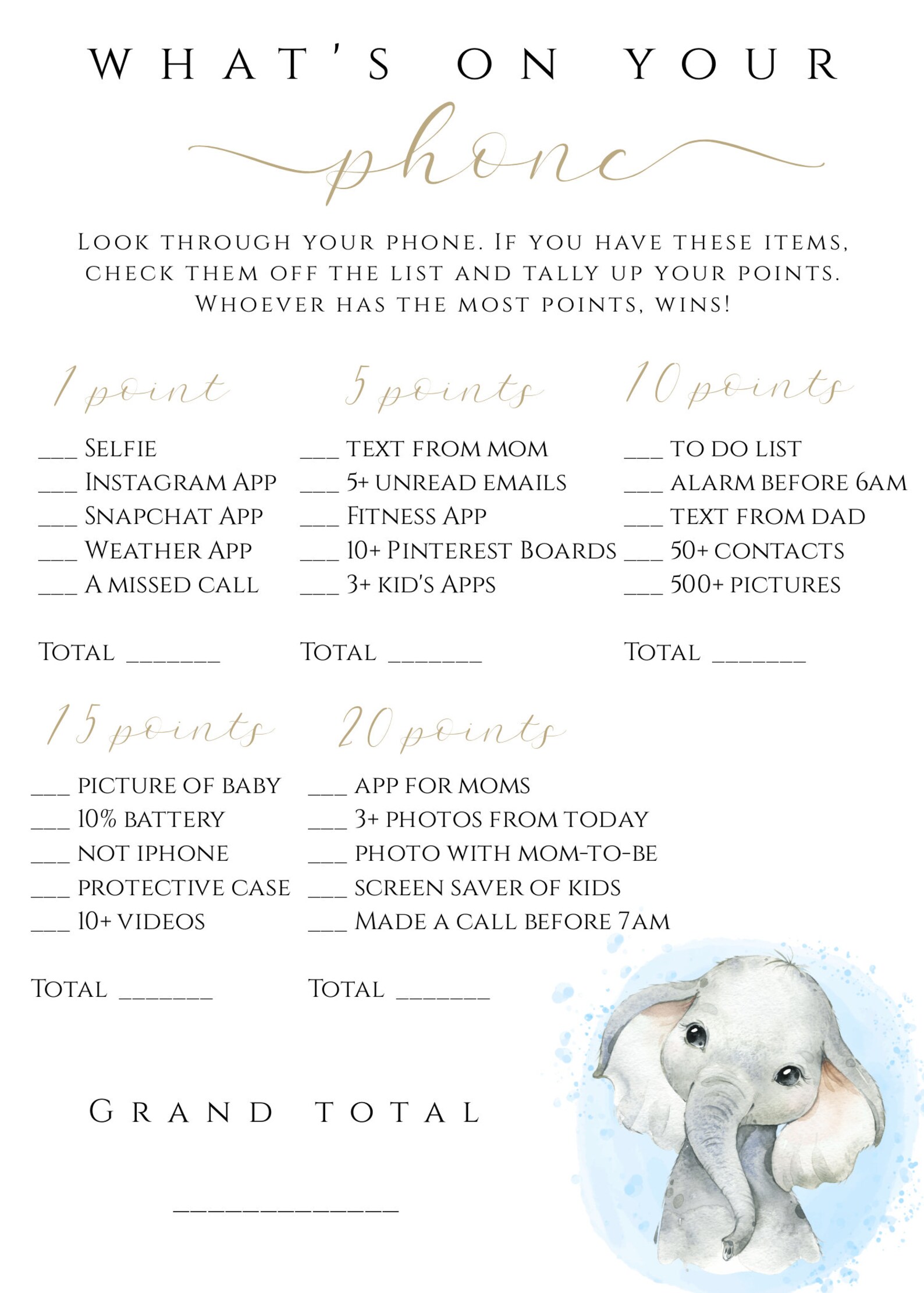 Blue Elephant Baby Shower Game Bundle Template Set, Elephant Shower ...