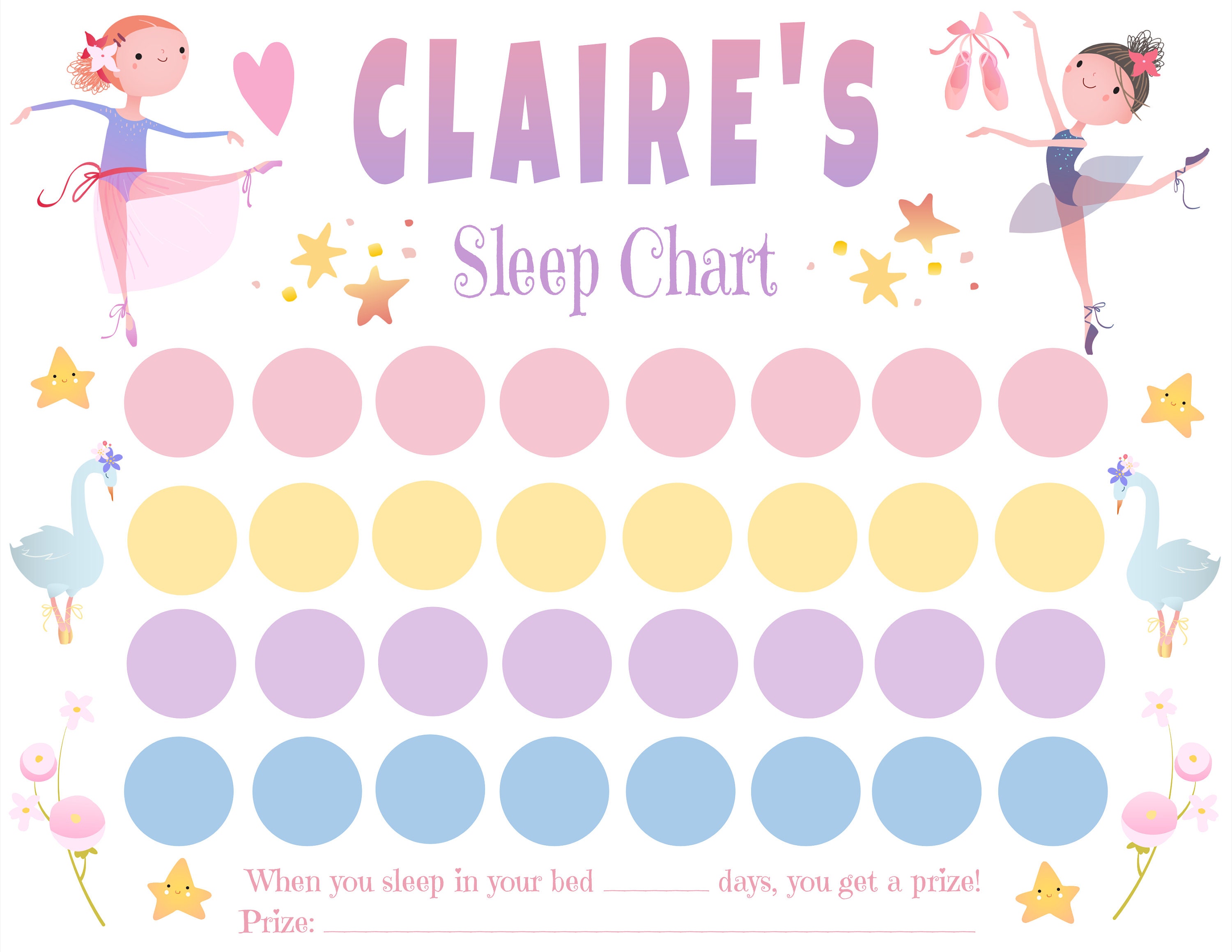 Ballerina Sleep Reward Chart, Sleep Chart Toddler Template for Girl ...